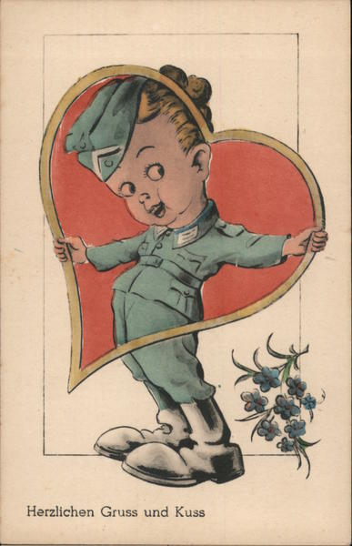 Germany WWII Valentine, Female Soldier, "With Heatfelt Greetings and a ...