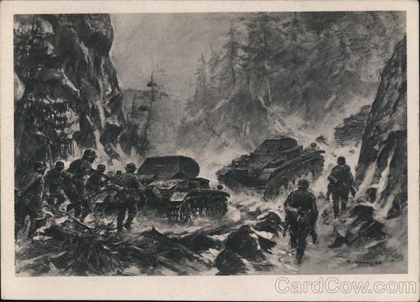 Written in Dutch and French, "German Tanks Capture the Pass Nazi ...