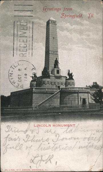 Lincoln Monument Springfield, IL Postcard