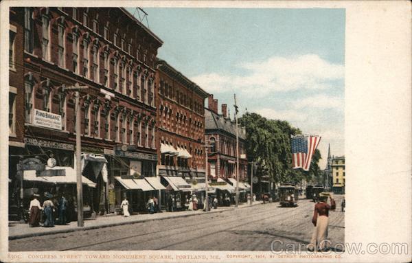 Congress Street Toward Monument Square Portland, ME Postcard