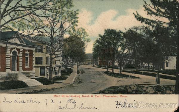 Main Street Looking North & East Thomaston, CT Postcard