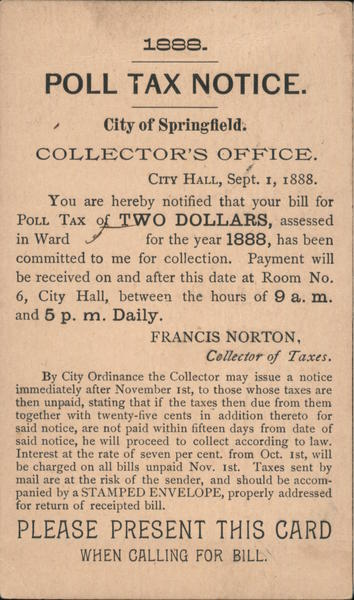 Poll Tax Notice Postal Cards Postcard
