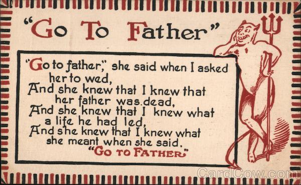 "Go to the father" with an image of the devil Devils Postcard