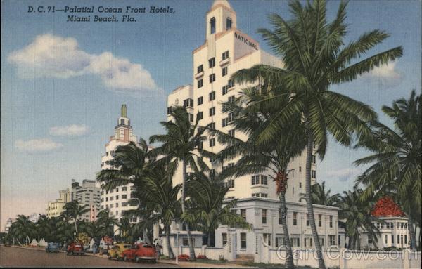 Palatial Ocean Front Hotels Miami Beach, FL Postcard