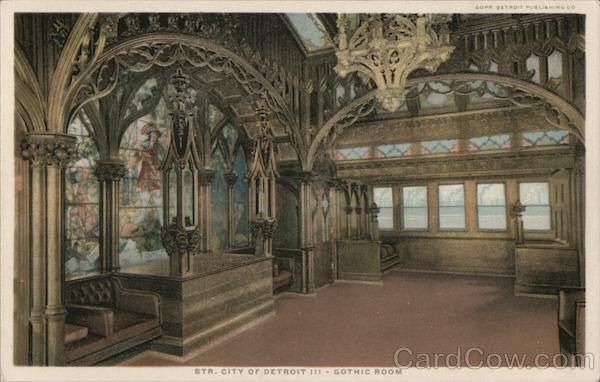 Gothic Room, Steamboat City of Detroit III Interiors Postcard