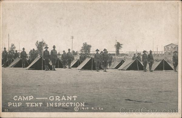 Camp Grant Pup Tent Inspection Military Postcard