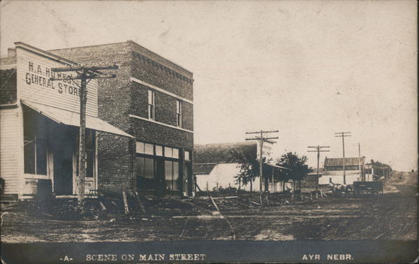 Scene on Main Street Ayr, NE Postcard