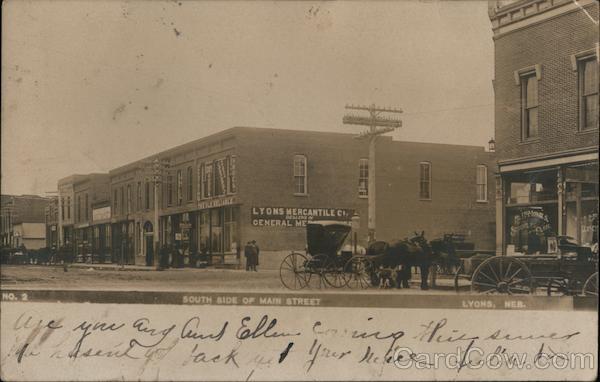 South Side of Main Street Lyons, NE Postcard