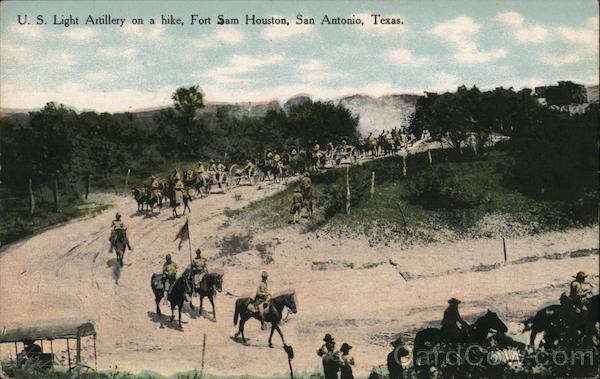 U.S. Light Artillery on a hike, Fort Sam Houston San Antonio, TX Postcard