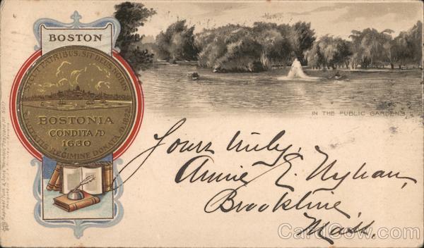 Boston City Seal and Public Gardens Massachusetts Postcard