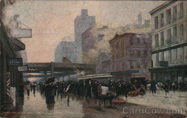 "The Accident" Chicago Street Life Illinois Postcard