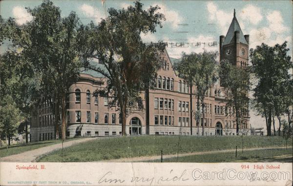 High School Building Springfield, IL Postcard