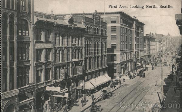 First Ave., looking North Seattle, WA Postcard