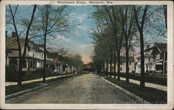 Stephenson Street Marinette, WI Postcard