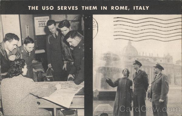 The USO serves them in Rome Italy Postcard