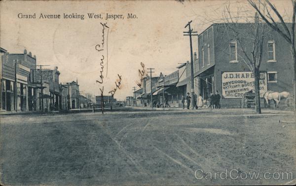 Grand Avenue Looking West Jasper, MO Postcard