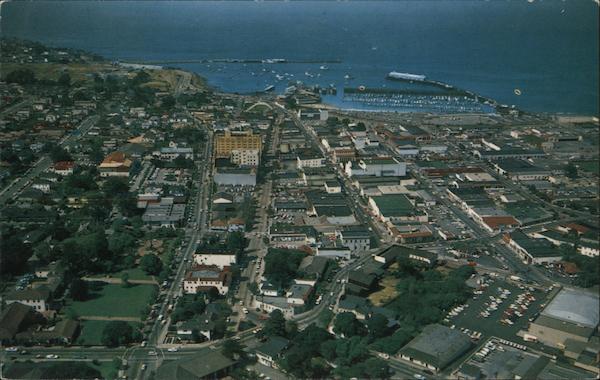Aerial of Downtown Monterey and Monterey Bay in the background ...