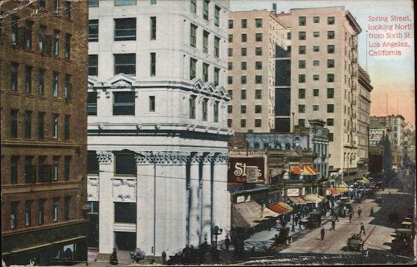 Spring Street Looking North From Sixth Street Los Angeles, CA Postcard