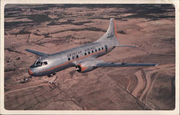 American Airlines, plane flying over land Airline Advertising Postcard