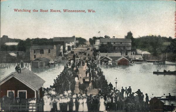 Watching The Boat Races Winneconne, WI Postcard