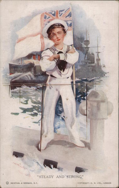 Steady and Strong - Sailor in White Uniform, Royal Navy Flag and Ships ...