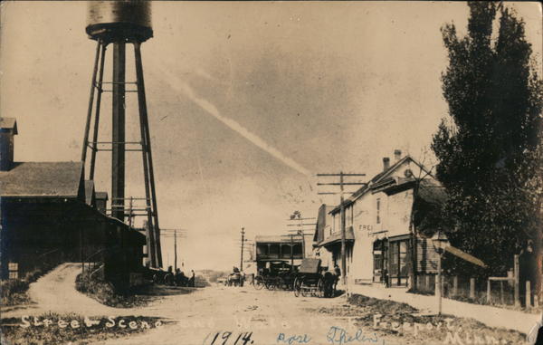 Street Scene with Water Tower 1914 Freeport, MN Postcard