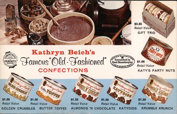 Kathryn Beich's Famous "Old-Fashioned" Confections Advertising Postcard