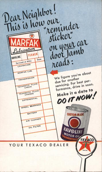 Marfak Lubrication Custom Made Havoline Motor Oil Texaco Advertising ...