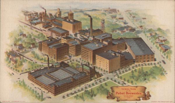 Aerial View of Pabst Breweries Milwaukee, WI Postcard