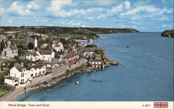 Menai Bridge, Town and Strait Wales Postcard