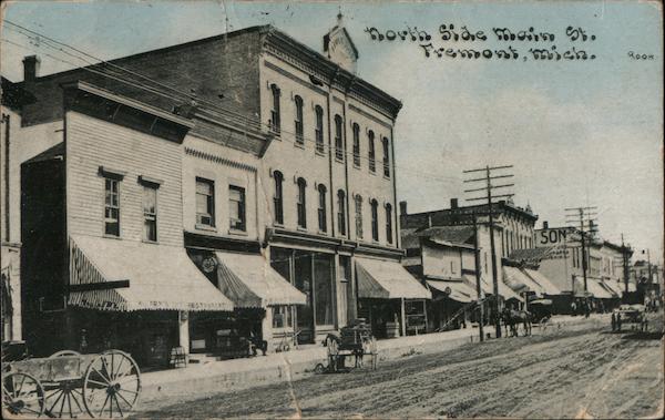 North Side Main Street Fremont, MI Postcard