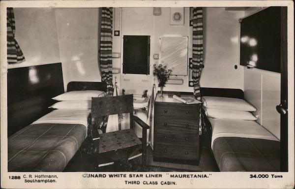 Cunard White Star Liner Mauretania Third Class Cabin Interiors Postcard