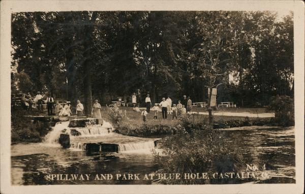 Spillway and Park at Blue Hole Castalia, OH Postcard