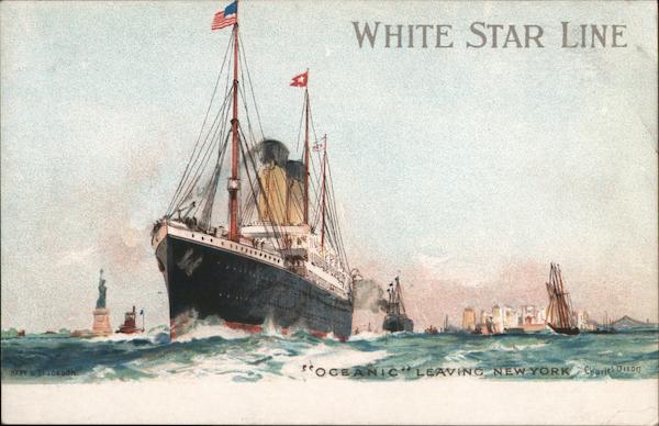 White Star Line, "Oceanic" Leaving New York Steamers Postcard