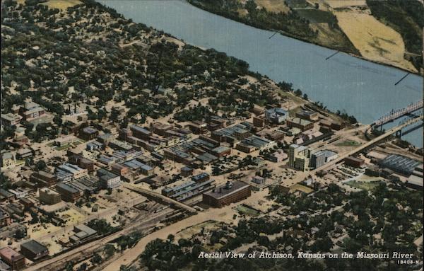 Aerial View of Atchison, Kansas On The Missouri River Postcard