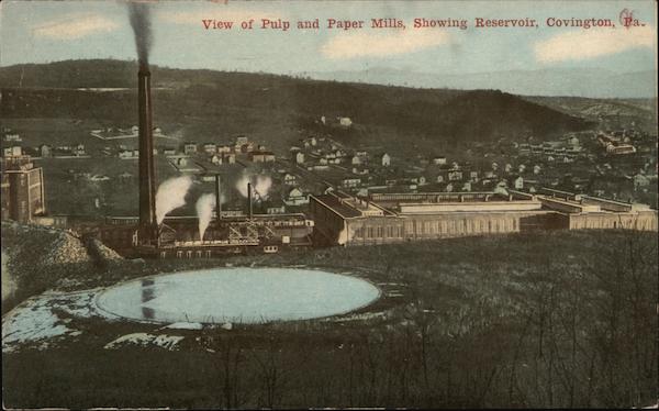 Pulp and Paper Mills, Showing Reservoir Covington, PA Postcard