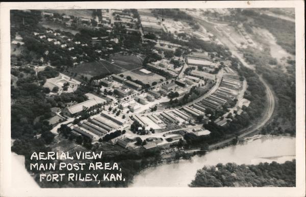 Aerial View, Main Post Area Fort Riley, KS Postcard