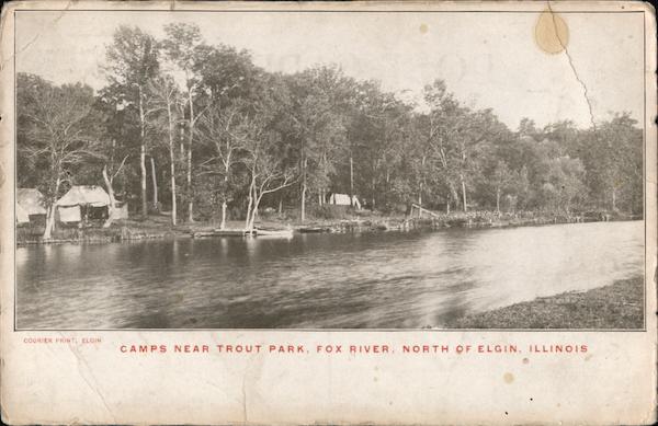 Camps Near Trout Park, Fox River, North of Elgin, Illinois Postcard