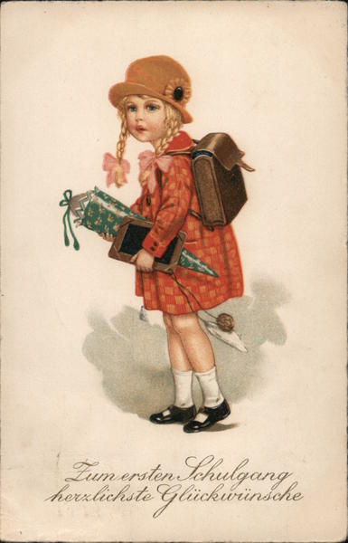 Girl Going To First Day Of School Girls Postcard