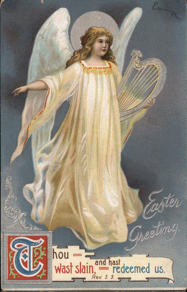 Easter Greeting - angel holding harp With Angels Postcard