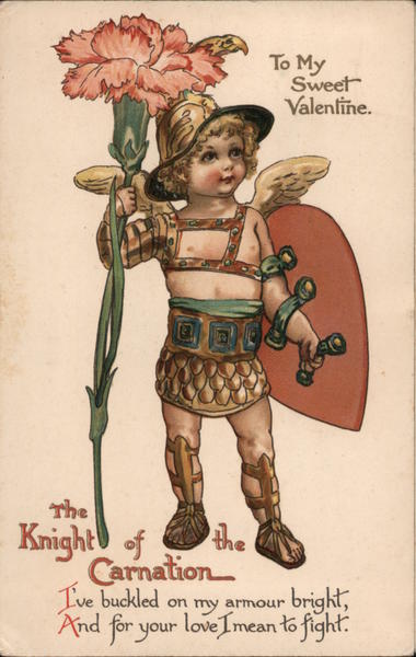 The Knight of the Carnation - Cupid in Ancient Roman Armor Holding ...