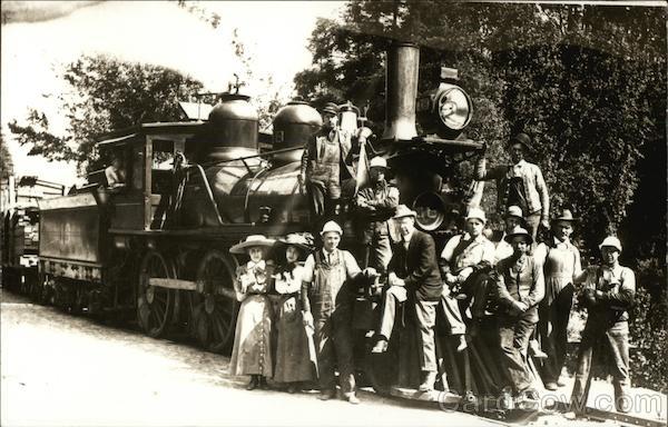 People with Locomotive Monte Rio, CA Postcard