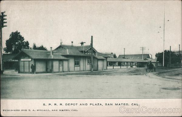 SPRR Depot and Plaza San Mateo, CA Postcard
