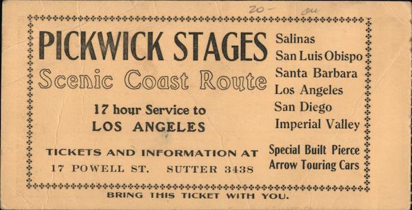 Souvenir Ticket- Lincoln Sight Seeing Co.- Pickwick Stages- Scenic ...