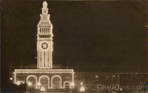 Ferry Building San Francisco Illuminated at Night California Postcard