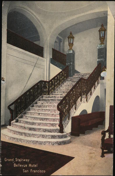 Grand Stairway, Bellevue Hotel San Francisco, CA Postcard