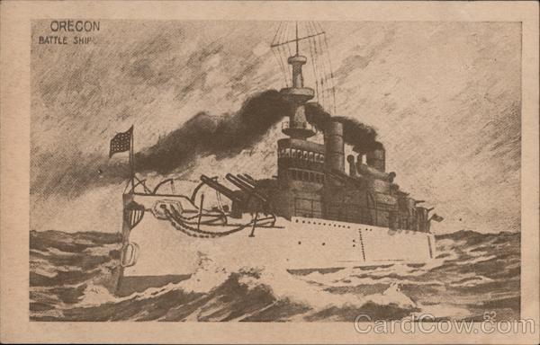 The Battleship Oregon Great White Fleet Postcard