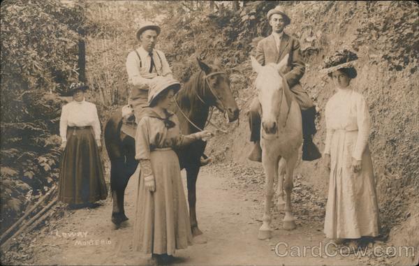 Lowry Monte Rio Two men on horses and three women walking on path ...