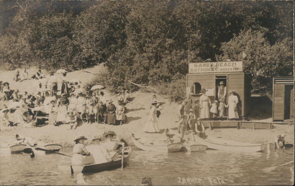 Sandy Beach Bathing Monte Rio, CA J.B. Rhea Postcard
