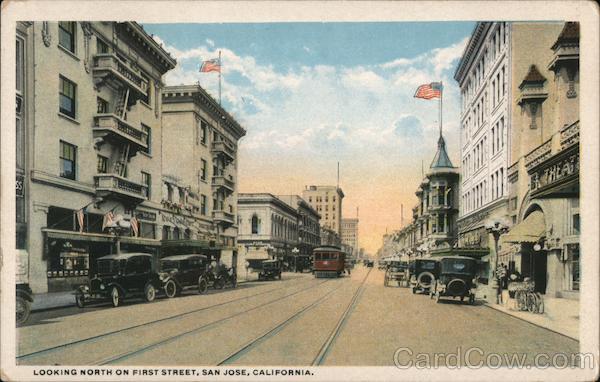 Looking North on First Street San Jose, CA Postcard